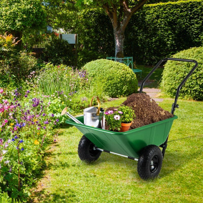 COSTWAY Dual-Wheel Wheelbarrow 80 L Volume Garden Utility Cart W ...