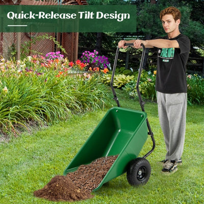COSTWAY Dual-Wheel Wheelbarrow 80 L Volume Garden Utility Cart W ...