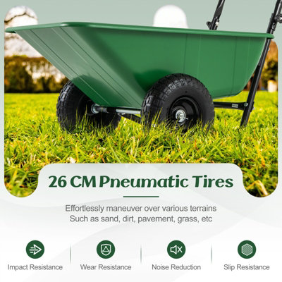 COSTWAY Dual-Wheel Wheelbarrow 80 L Volume Garden Utility Cart W ...
