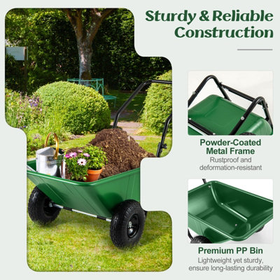 COSTWAY Dual-Wheel Wheelbarrow 80 L Volume Garden Utility Cart W ...