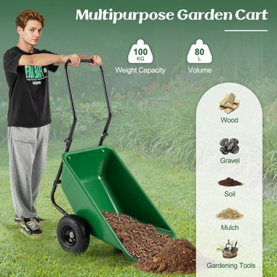 COSTWAY Dual-Wheel Wheelbarrow 80 L Volume Garden Utility Cart W ...