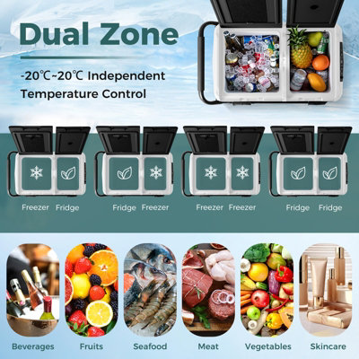 COSTWAY Dual Zone 12V Car Refrigerator 42QT (40L) Compressor Fridge ...