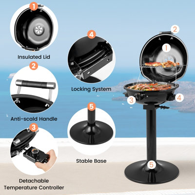 COSTWAY Electric BBQ Grill Portable Standing Grill with Removable ...
