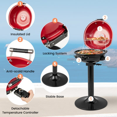 COSTWAY Electric BBQ Grill Portable Standing Grill with Removable ...