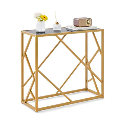Costway Entryway Console Table Side Narrow Accent Display Table W/ Tempered Glass Top