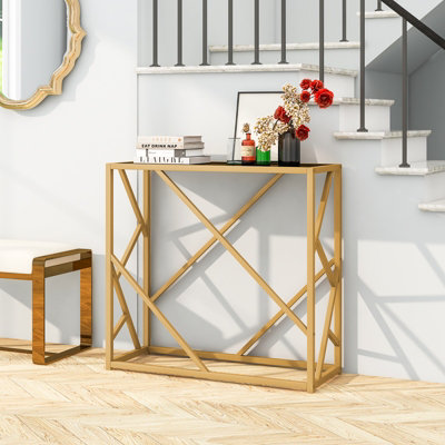 Costway Entryway Console Table Side Narrow Accent Display Table W/ Tempered Glass Top