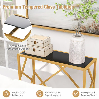 Costway Entryway Console Table Side Narrow Accent Display Table W/ Tempered Glass Top