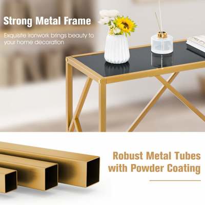 Costway Entryway Console Table Side Narrow Accent Display Table W/ Tempered Glass Top