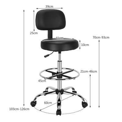 Costway Ergonomic Drafting Chair Faux Leather Upholstered Rolling Stool ...