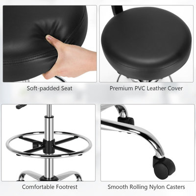 Costway Ergonomic Drafting Chair Faux Leather Upholstered Rolling Stool ...