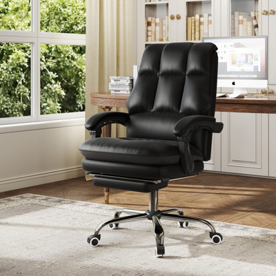COSTWAY Ergonomic Office Chair PU Leather Computer Chair-Black