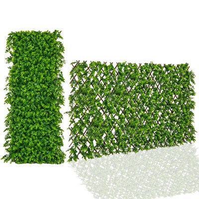 COSTWAY Expandable Fence Privacy Screen Decorative Artificial Hedge w ...