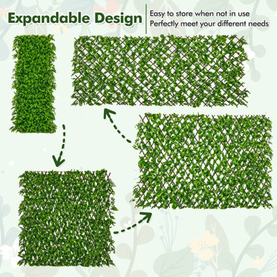 COSTWAY Expandable Fence Privacy Screen Decorative Artificial Hedge w ...