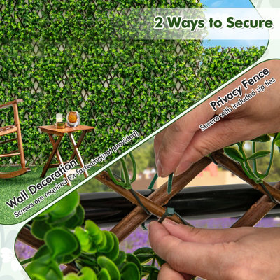 COSTWAY Expandable Fence Privacy Screen Decorative Artificial Hedge w ...