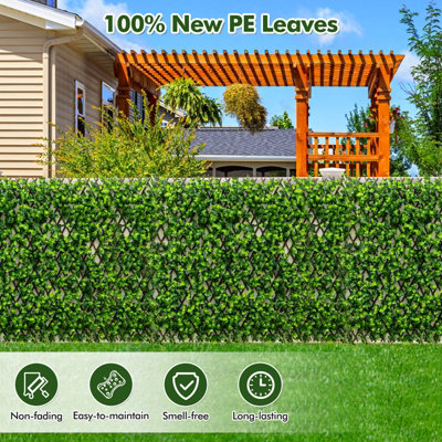 COSTWAY Expandable Fence Privacy Screen Decorative Artificial Hedge w ...