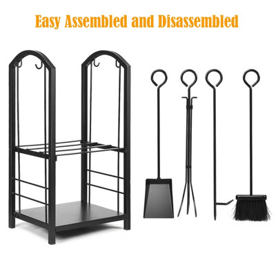 Costway Fireplace Log Rack Set of 4 Fireplace Tools Wrought Iron ...
