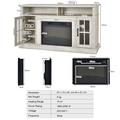 Costway Fireplace TV Stand for TVs up to 65 Inches W/ 2000W Electric ...