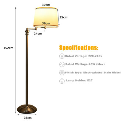 COSTWAY Floor Lamp Freestanding Light Classic Standing Lamp w/ Swing ...