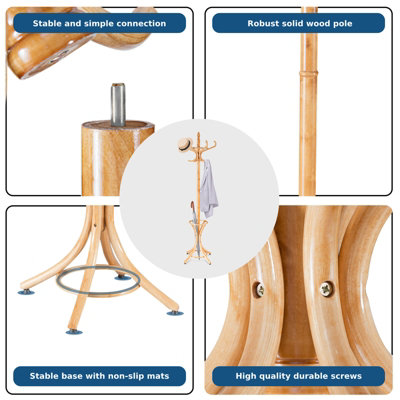 Costway Floor Standing Coat Jacket Stand Solid Wood Hanger with ...