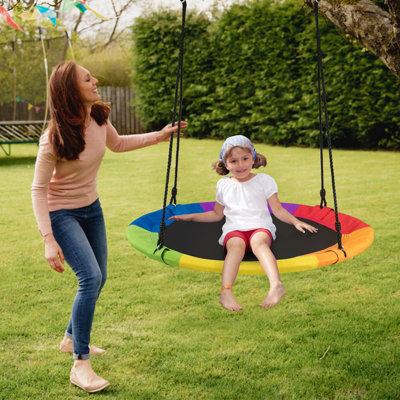 Costway Flying Saucer Tree Swing Giant 100cm Round Swing w/ Steel Frame