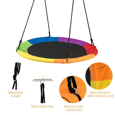 Costway Flying Saucer Tree Swing Giant 100cm Round Swing w/ Steel Frame