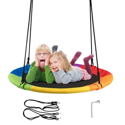 Costway Flying Saucer Tree Swing Giant 100cm Round Swing w/ Steel Frame