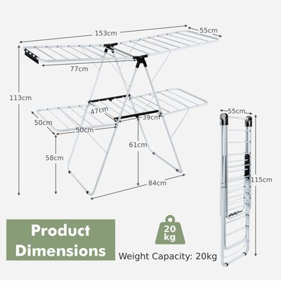 Costway Foldable 2-Level Clothes Drying Rack Garment Drying Hanger ...