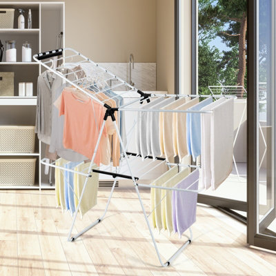 Costway Foldable 2-Level Clothes Drying Rack Garment Drying Hanger ...