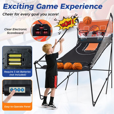 COSTWAY Foldable Basketball Arcade Game Kids Basketball Hoop Machine-Black