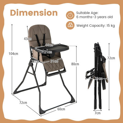 Costway Foldable High Chair Easy Clean Compact Highchair with Tray-Coffee