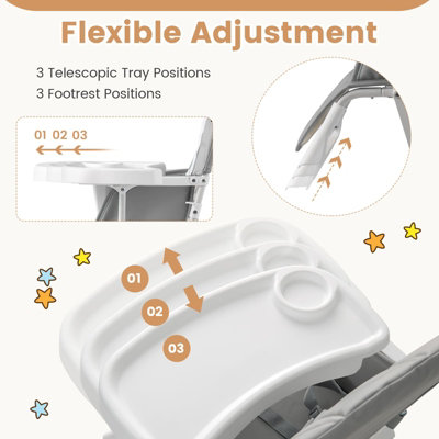 Costway Foldable High Chair Easy Clean Compact Highchair with Tray-Gray