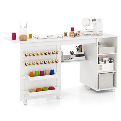COSTWAY Foldable Sewing Table with Lockable Casters 18 Pegs | DIY at B&Q