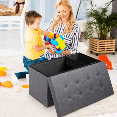 Costway Foldable Storage Ottoman Toy Chest W/ Removable Storage Bin ...