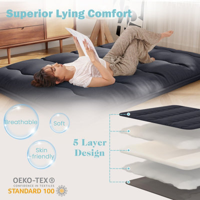 Costway Foldable Tatami Mat Floor Futon Mattress Roll up Sleeping Pad w Washable Cover Small Double