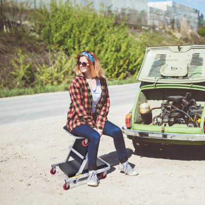Costway Foldable Under Car Creeper 2 In 1 Mechanic Trolley Stool Garage ...
