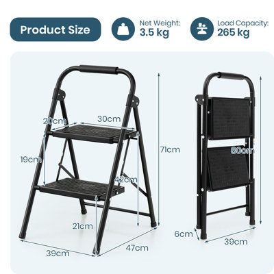 Costway Folding 2 Step Ladder Heavy Duty Safety Anti-Slip Stool ...