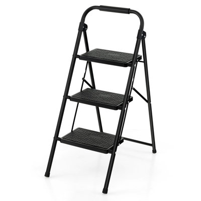 Costway Folding 3 Step Ladder Heavy Duty Safety Anti-Slip Stool ...