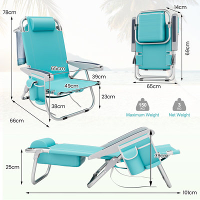 Costway Folding Backpack Beach Chair Outdoor Aluminum Lay Flat Camping ...