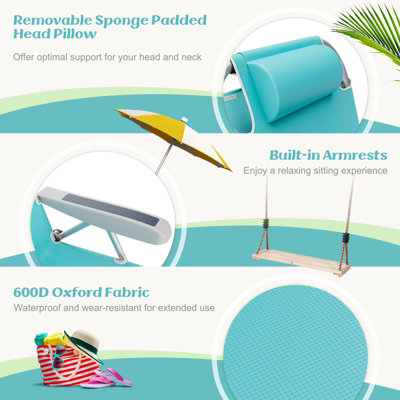 Costway Folding Backpack Beach Chair Outdoor Aluminum Lay Flat Camping ...