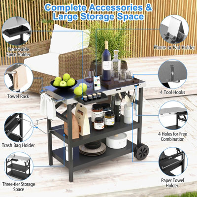 Costway Folding BBQ Serving Trolley 3 Tier Movable Pizza Oven Table W ...