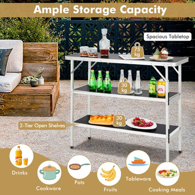 Costway Folding Camping Table Aluminum Portable Picnic Table 2-Tier ...