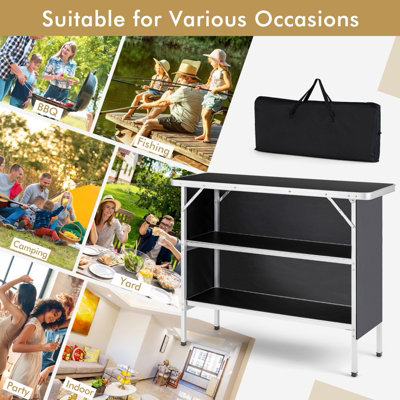 Costway Folding Camping Table Aluminum Portable Picnic Table 2-Tier ...