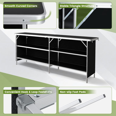 COSTWAY Folding Camping Table Aluminum Portable Picnic Table w/ Shelves ...