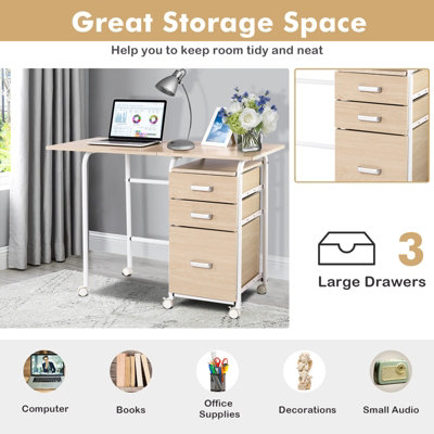 Costway Folding Computer Desk Wheeled PC Laptop Table Writing ...