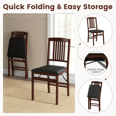 Costway Folding Dining Chairs Set of 2 Foldable Upholstered Kitchen Chairs