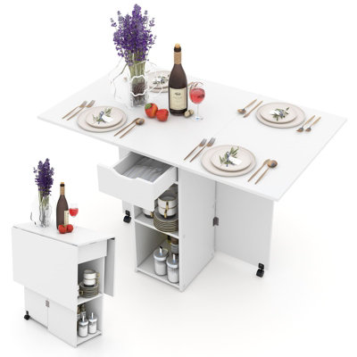 COSTWAY Folding Dining Table Drop Leaf Table Extendable Home Office ...