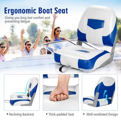 Costway Folding Low-Back Boat Chair Fishing Yacht Seat with Strap Set of 2