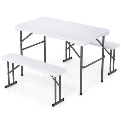 COSTWAY Folding Picnic Table Bench Set Rectangular Patio Dining Table ...