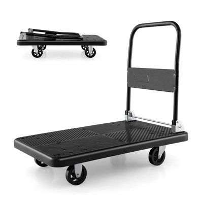 Costway Folding Push Cart Dolly Rolling Flatbed Luggage Cart W/ 360 ...