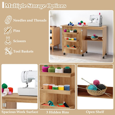 Shop Costway Folding Sewing Table 2 IN 1 Rolling Craft Table Home ...
